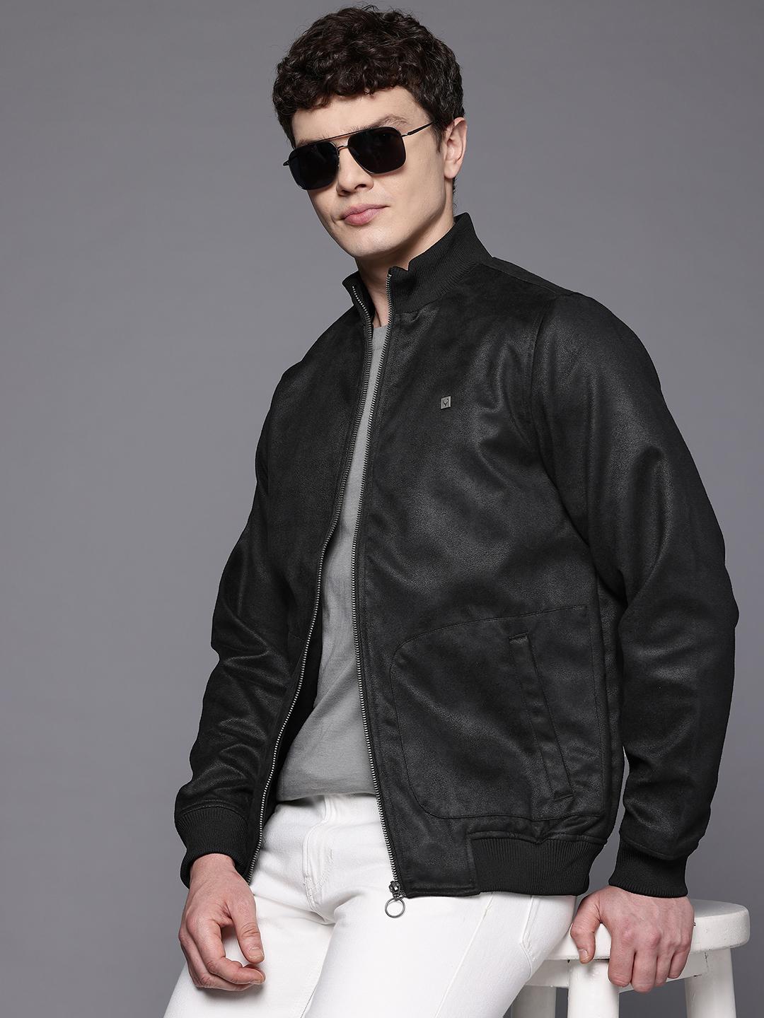 Buy Allen Solly Mock Collar Faux Leather Trim Bomber Jacket - Jackets ...