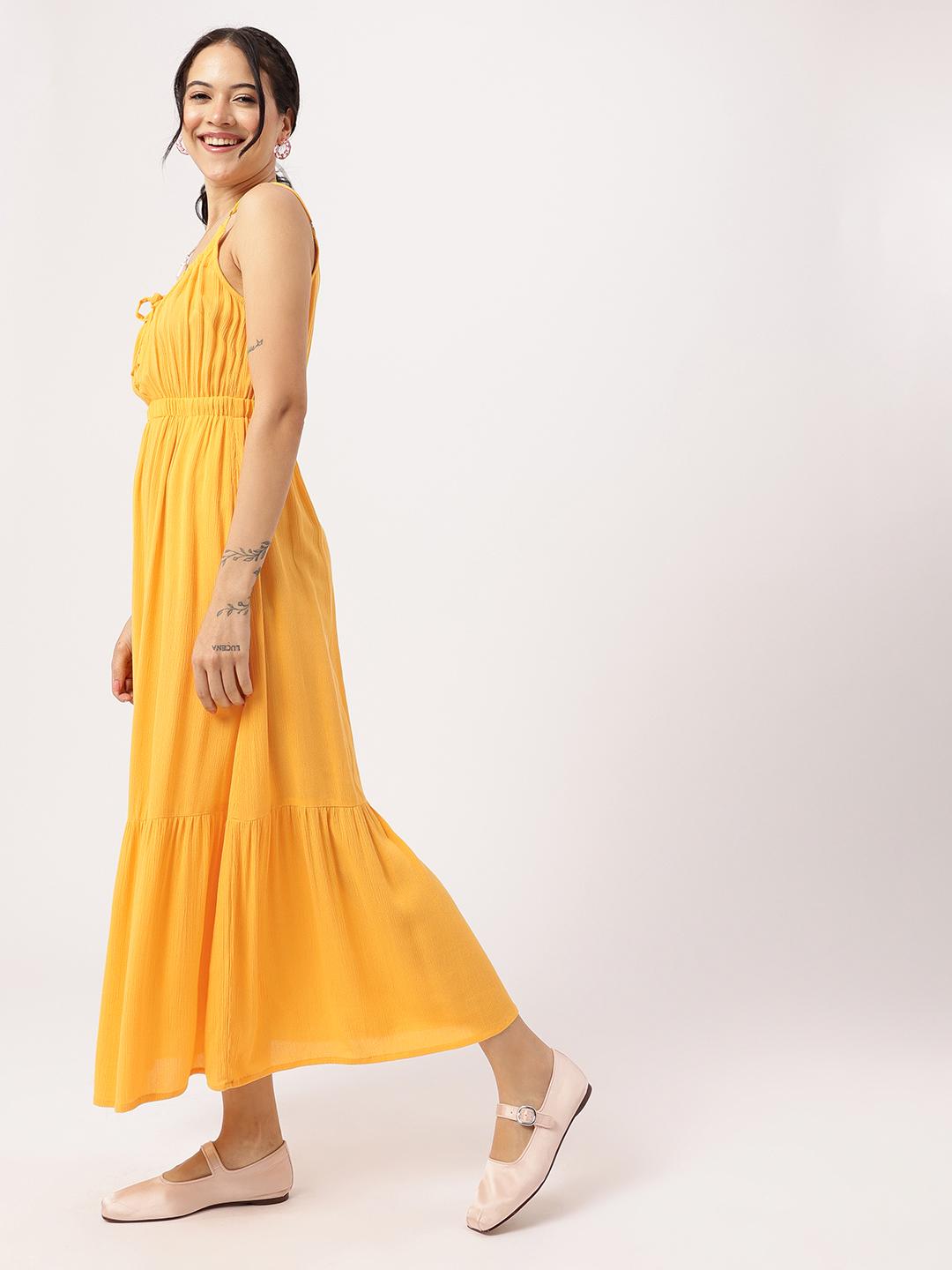 Buy Glitchez Shoulder Straps Gathered And Pleated Empire Midi Dress ...