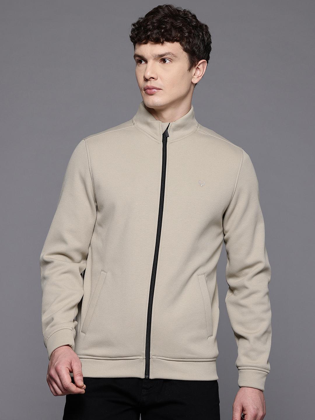 Buy Allen Solly Vertical Self Stripes Mock Collar Bomber Jacket With ...