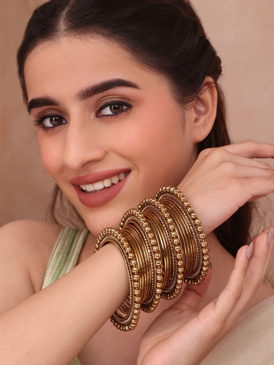 Buy Fida Set Of 20 Gold Plated Beaded Bangles - Bangle for Women ...