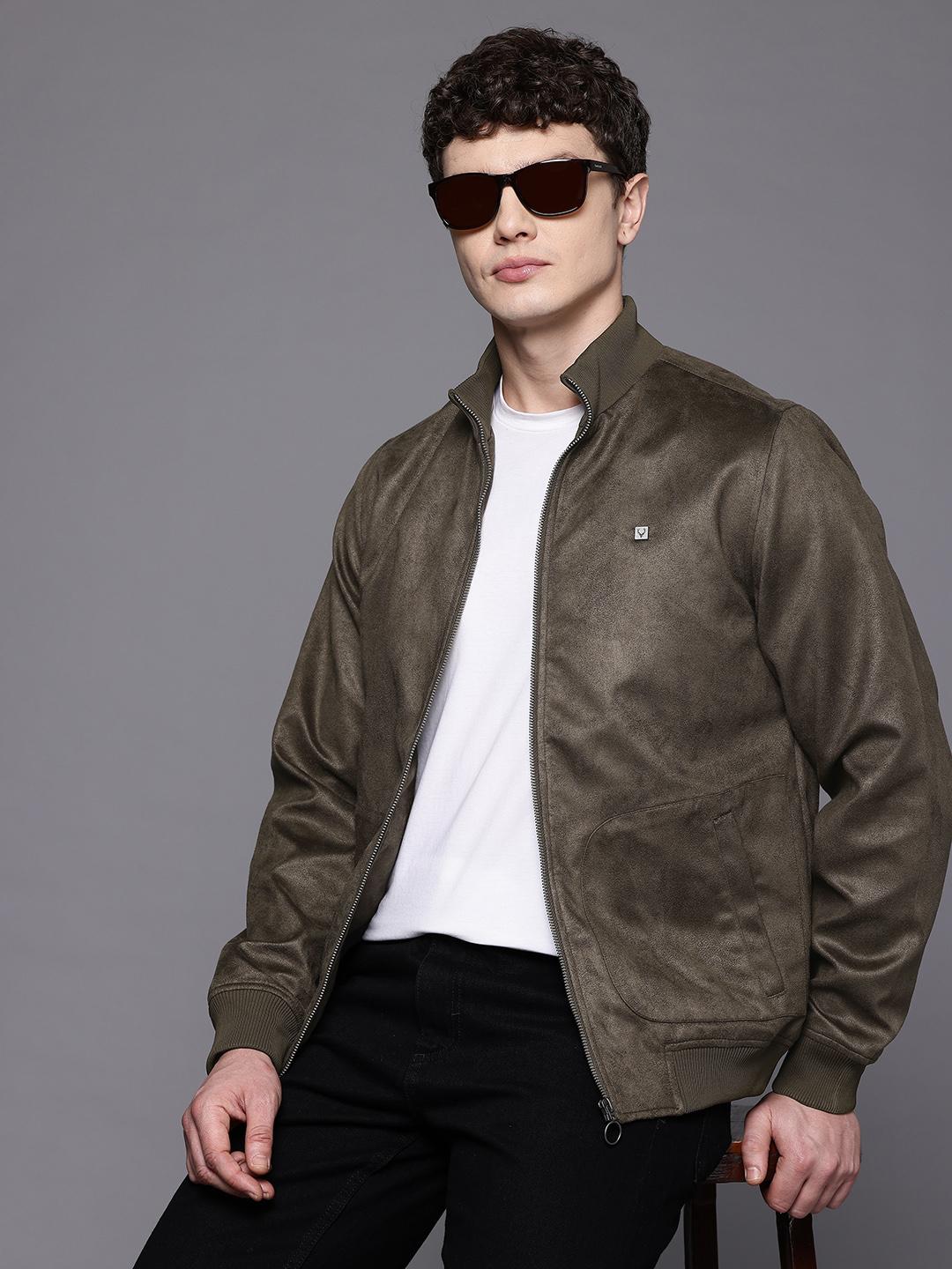 Buy Allen Solly Mock Collar Suede Finish Bomber Jacket - Jackets for ...