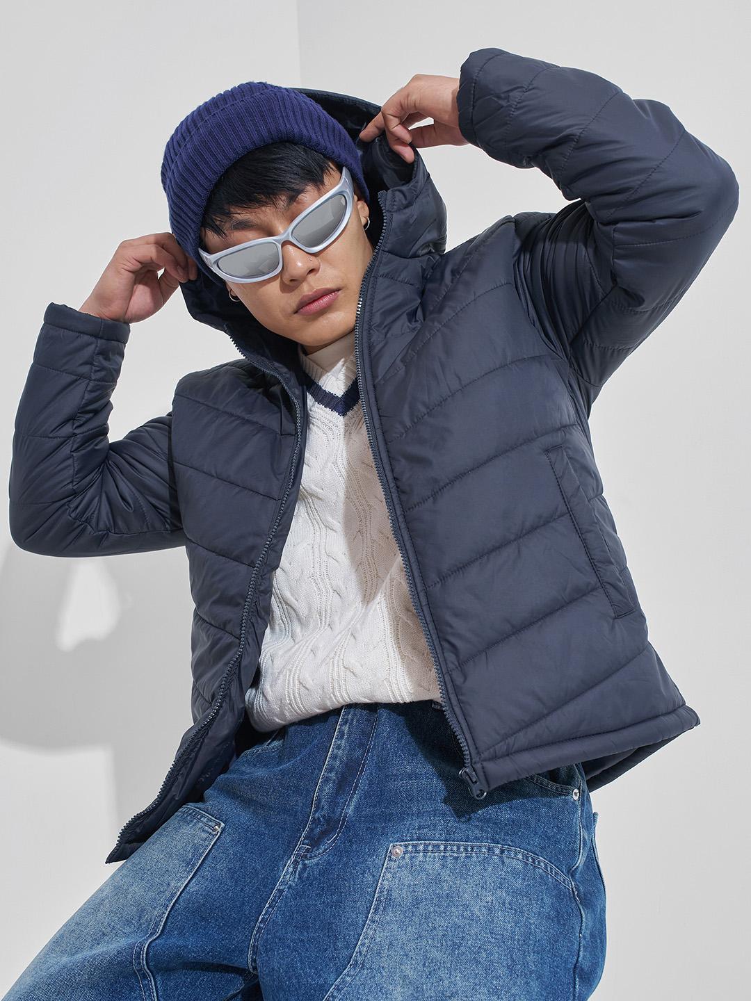 Buy HIGHLANDER Men Navy Navy Blue High Neck Puffer Jacket - Jackets for ...