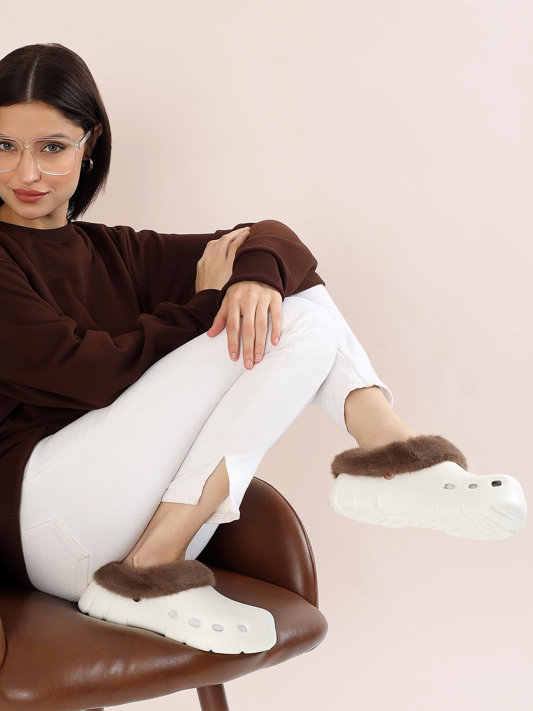 Buy CASSIEY Women Faux Fur White Flip Flops - Flip Flops for Women ...