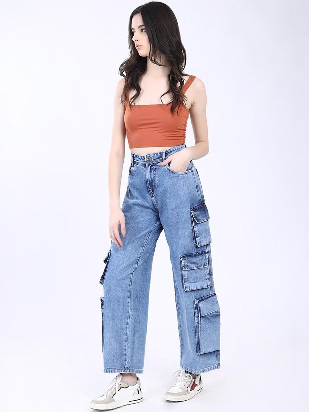 Buy BUBBY L AREANA Women Baggy Fit High Rise Light Fade Denim Cargo ...