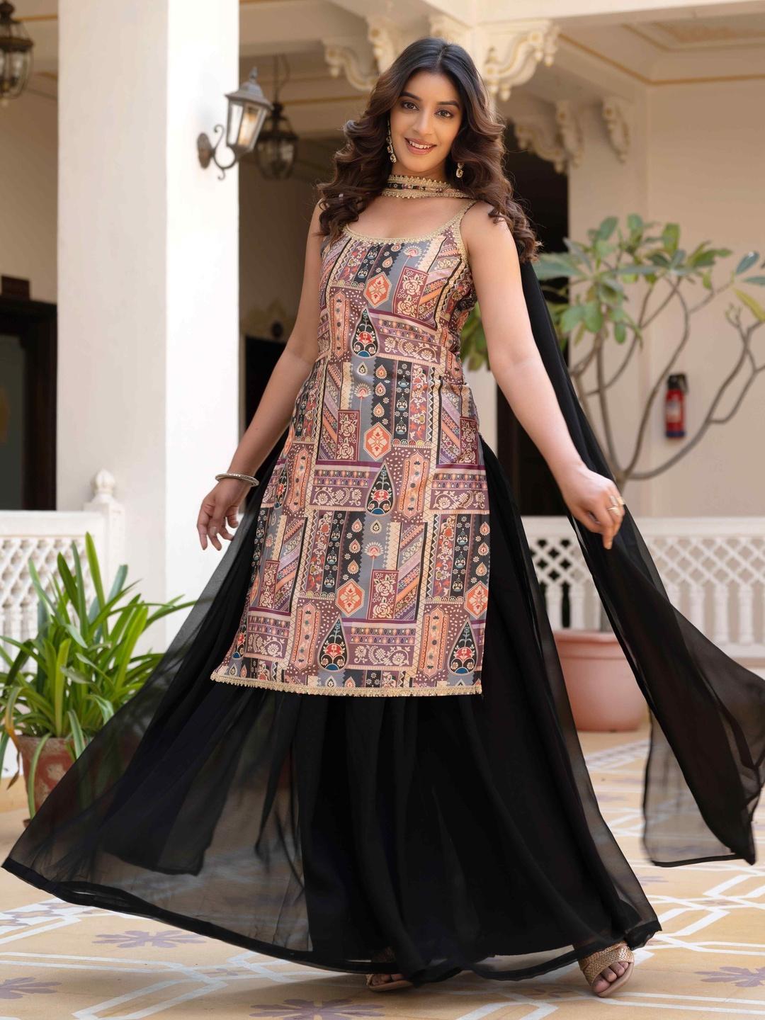 Buy TextileNow Ethnic Motifs Printed Shoulder Straps Straight Kurta ...