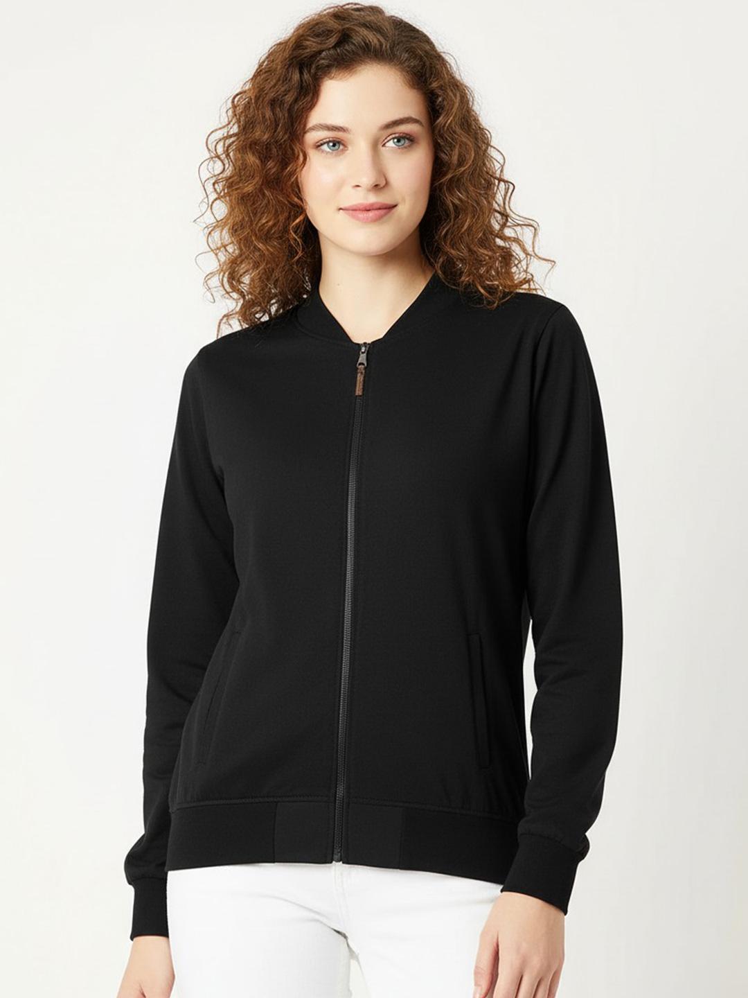 Buy Leotude Women Stand Collar Solid Fleece Casual Bomber Jacket ...