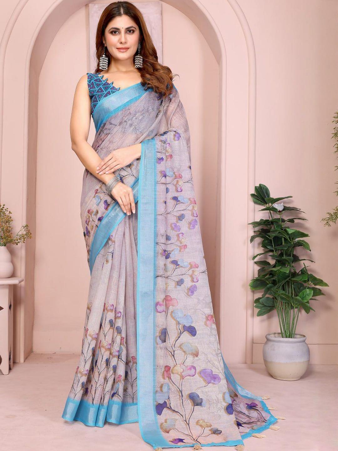 Buy Rajni Rayon Floral Linen Blend Handloom Saree - Sarees for Women ...