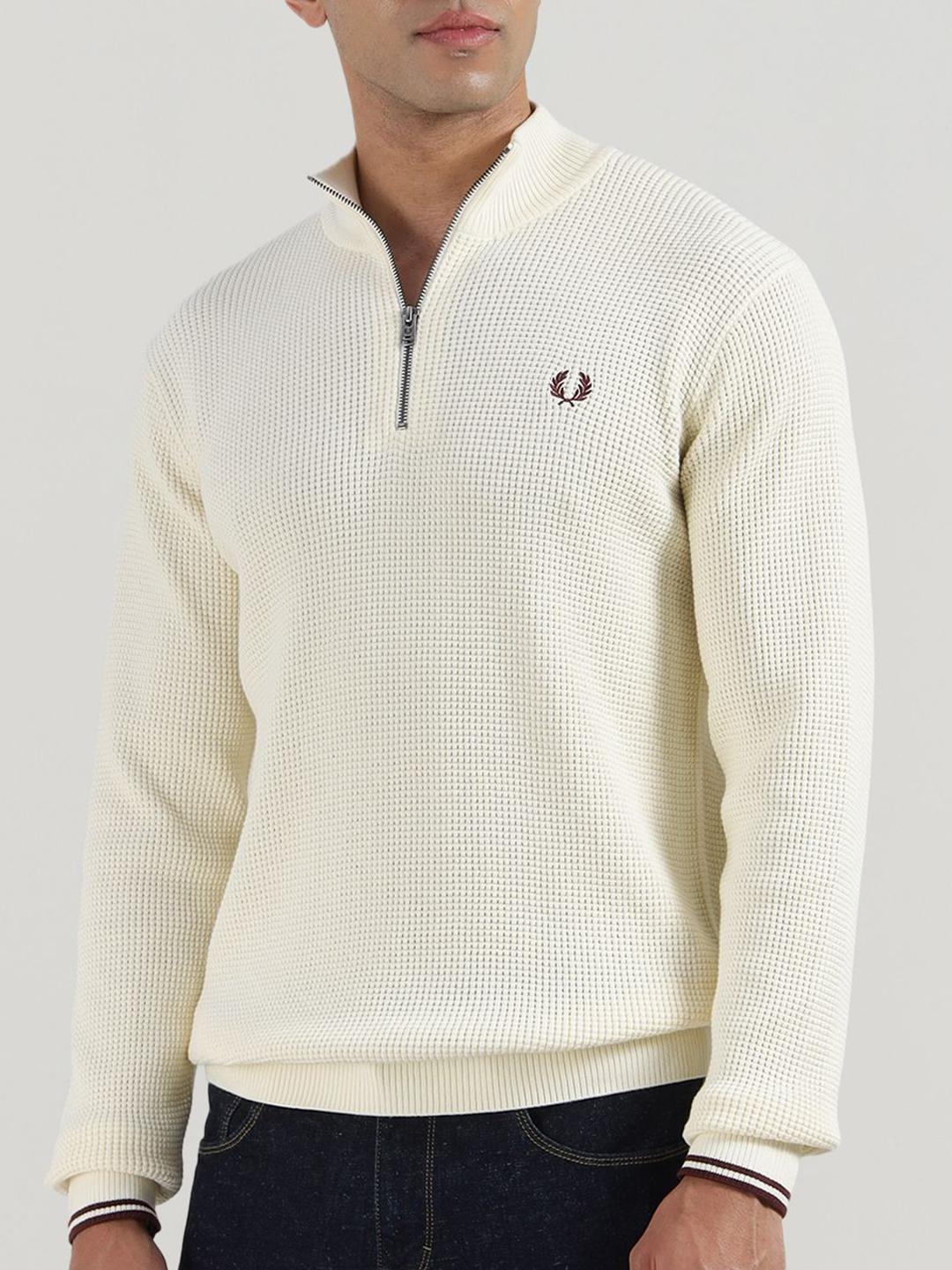 Buy Fred Perry Men Waffle Stitch Self Design Pure Cotton Pullover ...