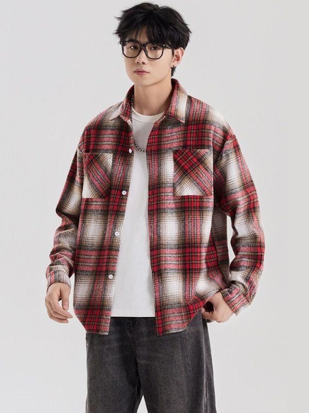Buy HERE&NOW Men Checked Spread Collar Oversized Shacket - Shackets for ...
