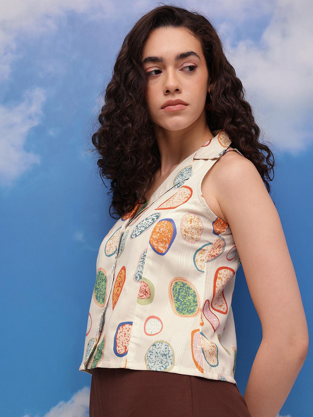 Buy CORSICA Abstract Print Self Striped Vest Style Top - Tops for Women ...