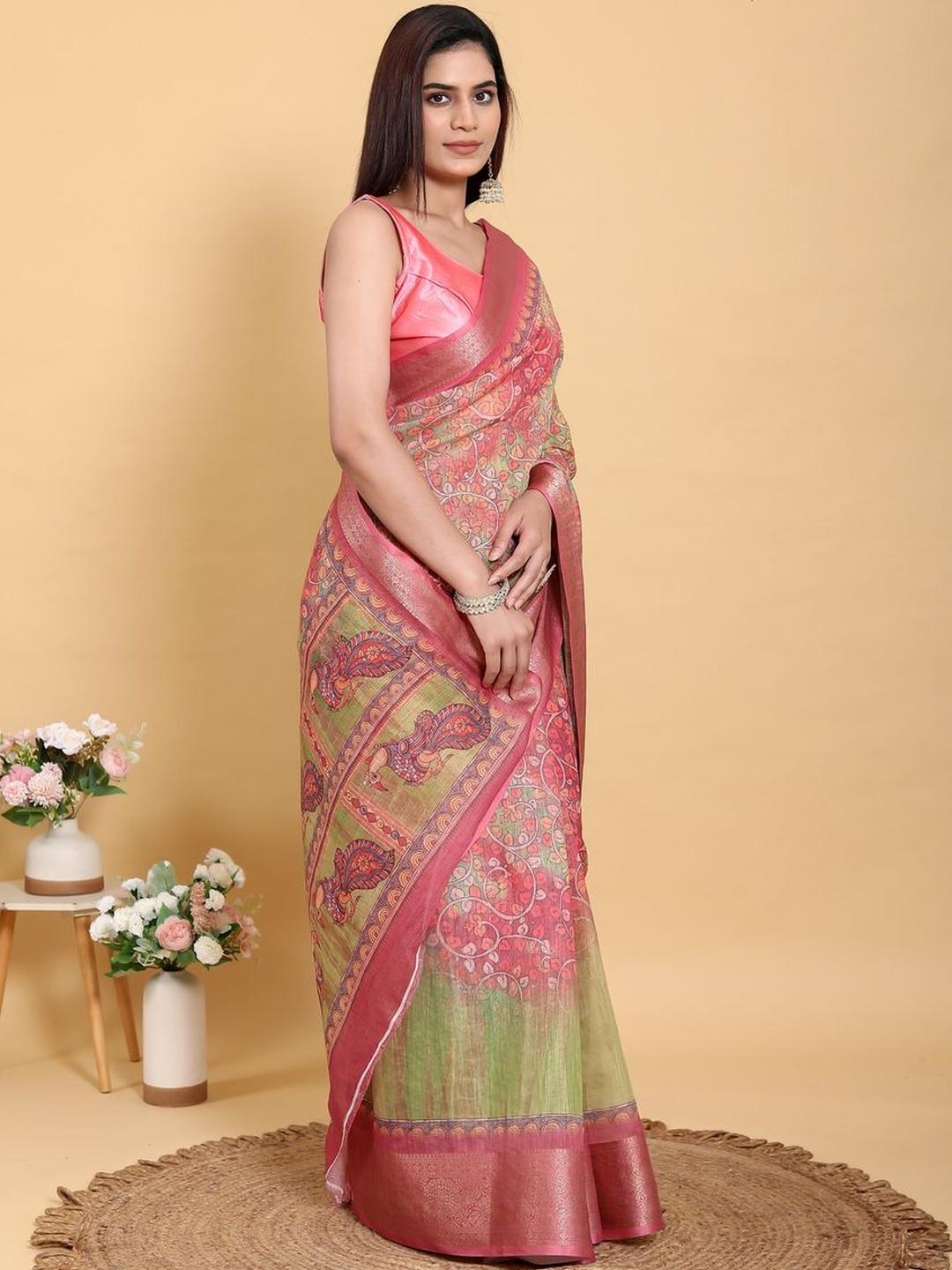 Buy GOHILL ENTERPRISE Floral Pure Linen Handloom Saree - Sarees for ...