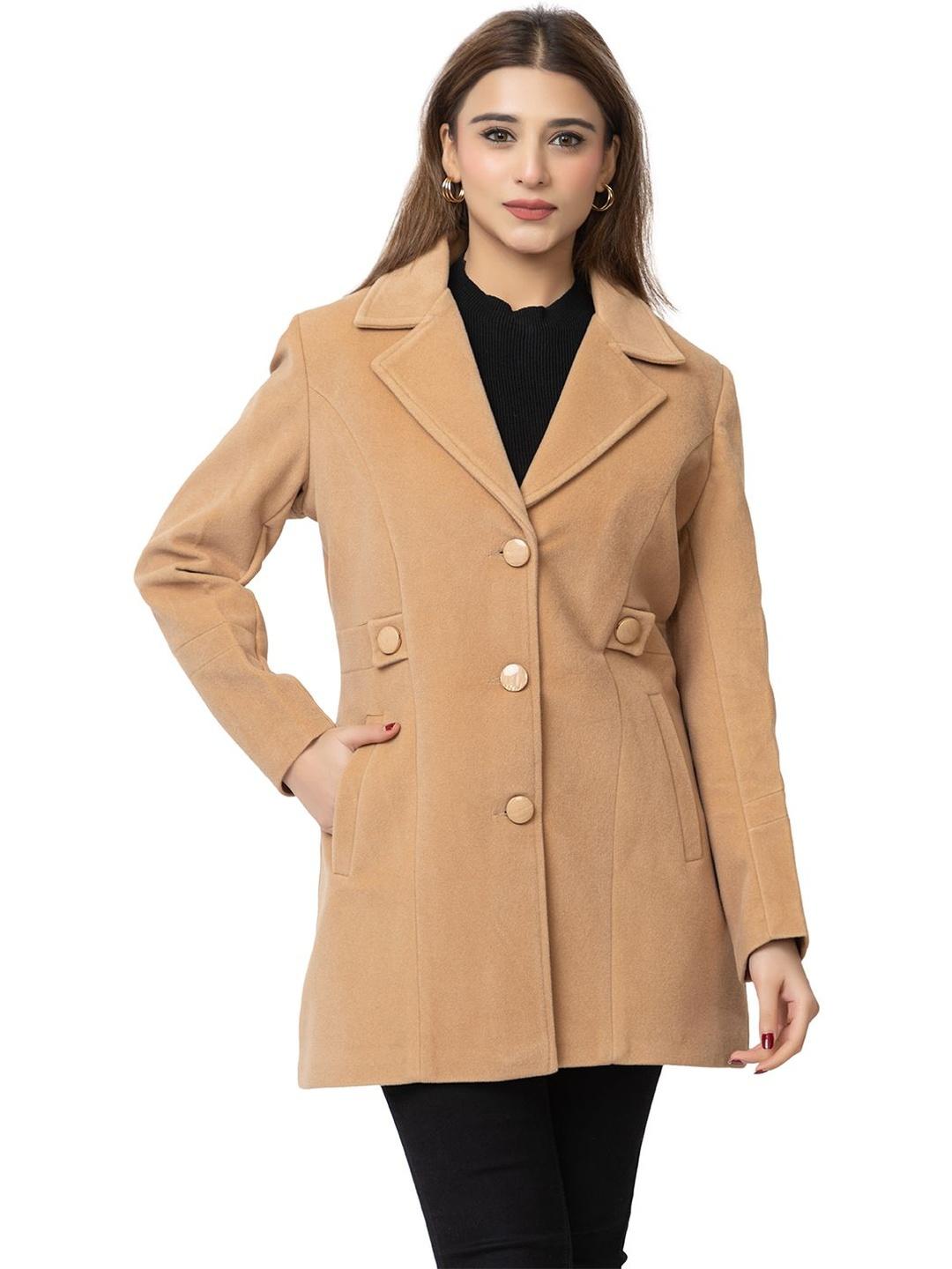 Buy Lady Leaf Women Notched Lapel Collar Overcoat - Coats for Women ...