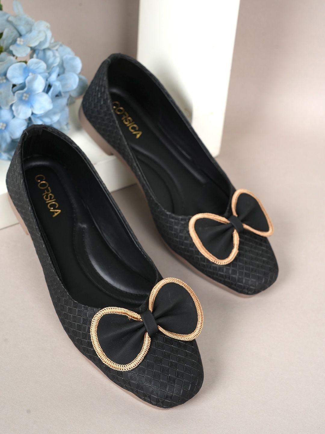 Buy CORSICA Women Textured Square Toe Ballerinas With Bows - Ballerinas ...