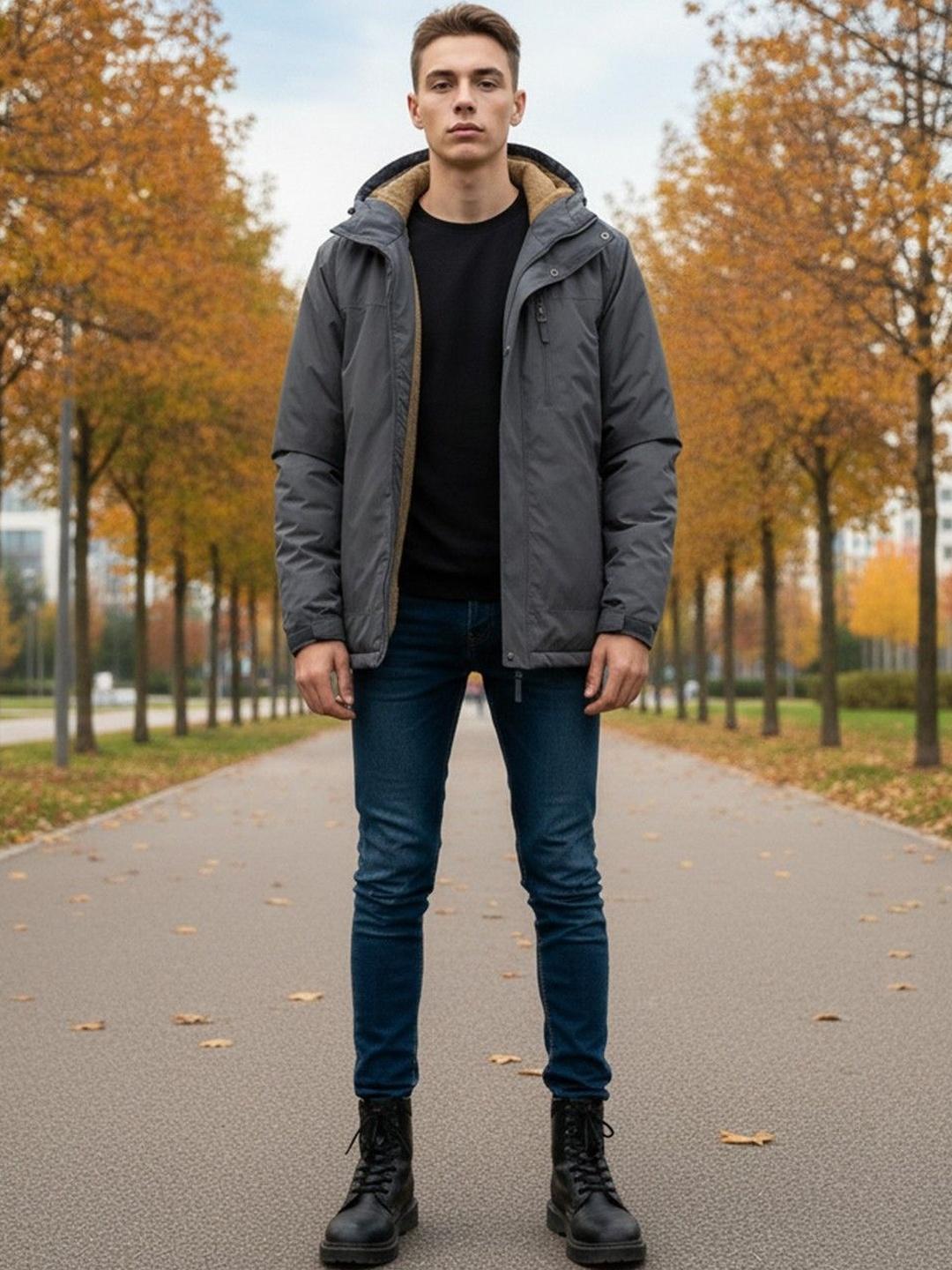 Buy HERE&NOW Men Stand Collar Long Sleeves Padded Jacket - Jackets for ...