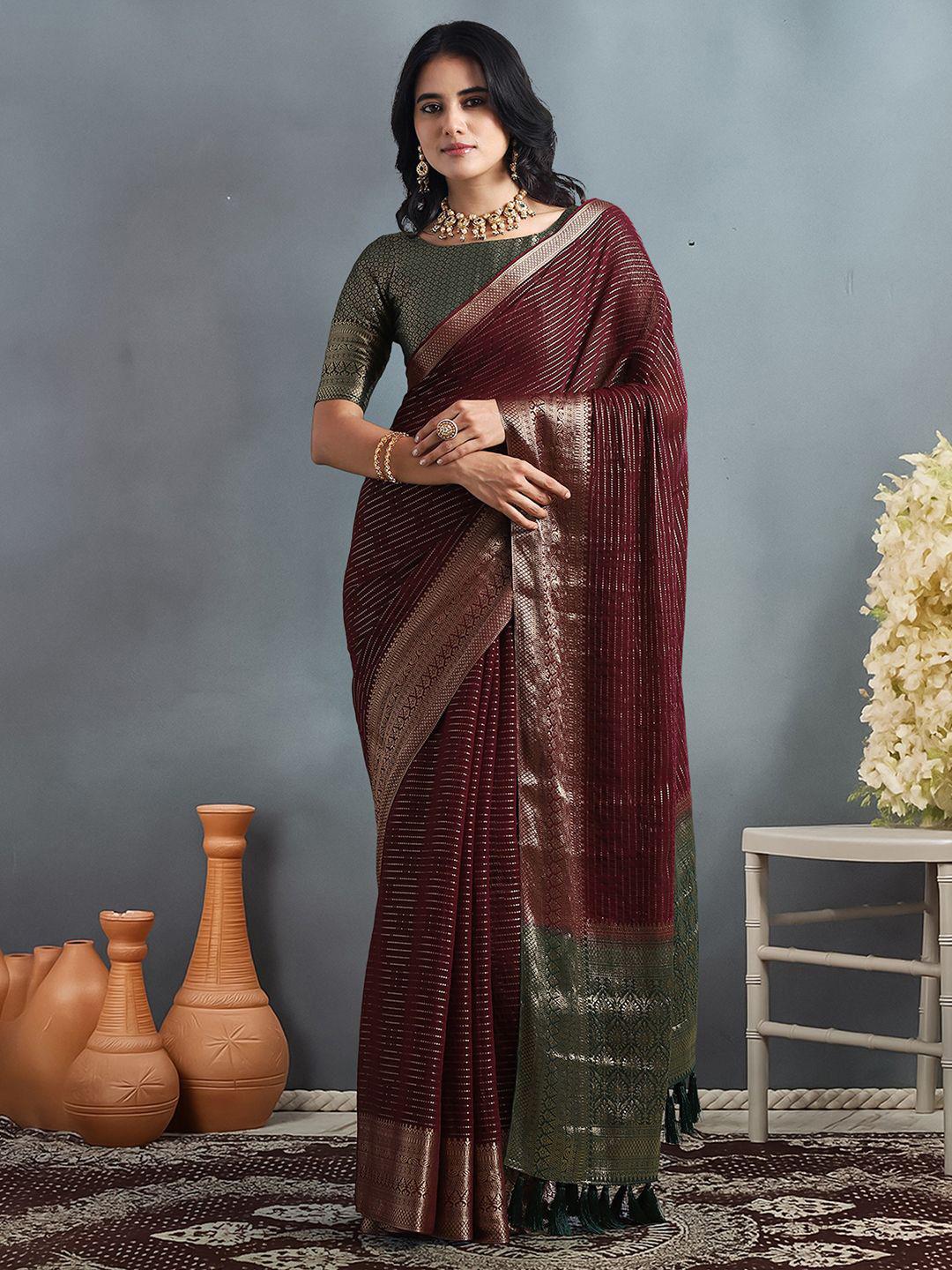 Buy House Of Pataudi Woven Design Pure Chiffon Saree With Unstitched ...
