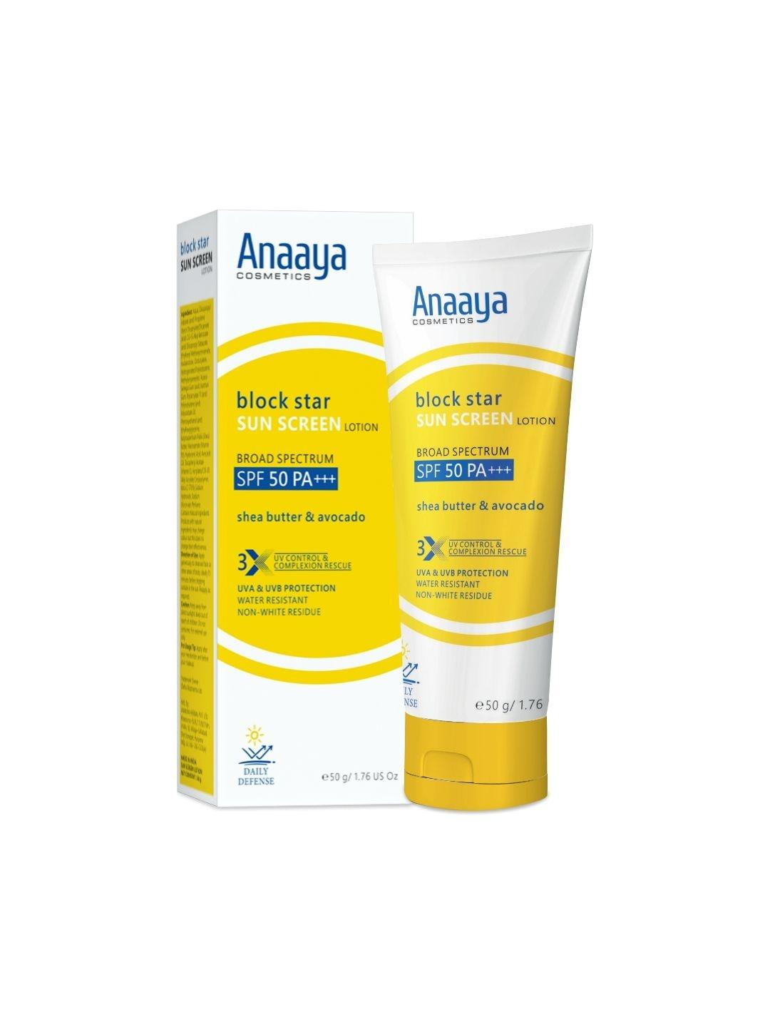 Buy Anaaya Cosmetics Block Star Sun Screen Lotion SPF 50 PA+++ With ...