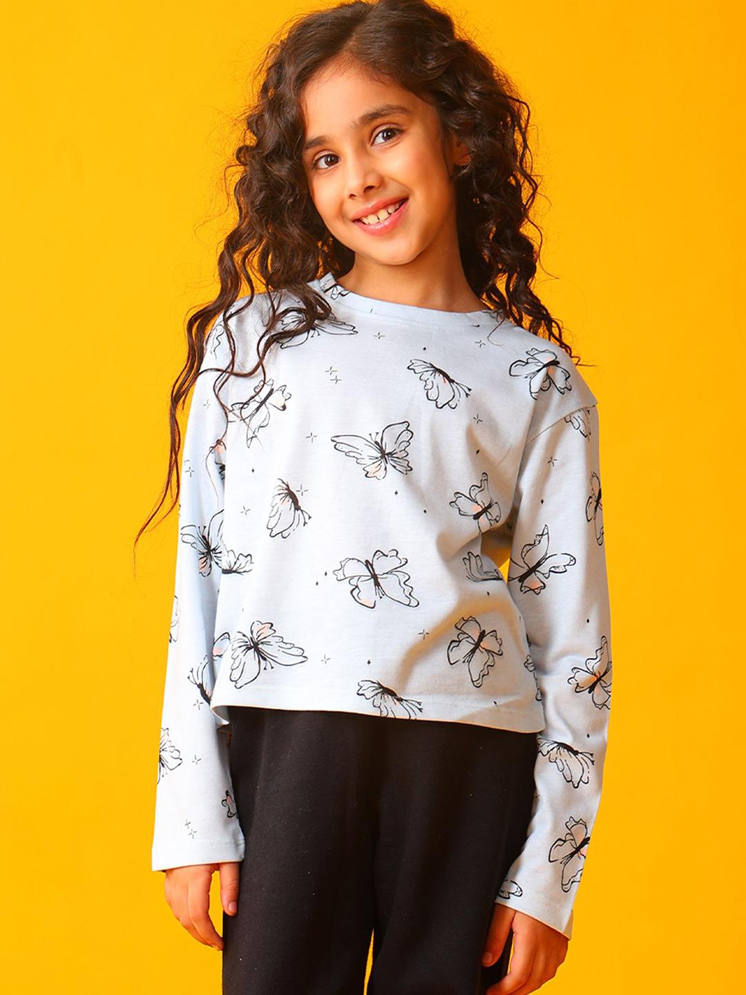 Buy Anthrilo Girls Regular Fit Butterfly Printed Long Sleeves T Shirt ...