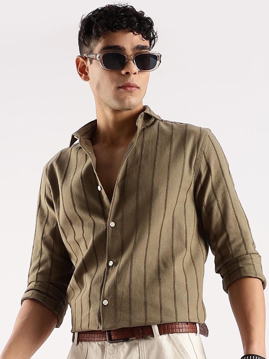 Buy Blu MNKY Men Classic Slim Fit Striped Casual Shirt - Shirts for Men ...