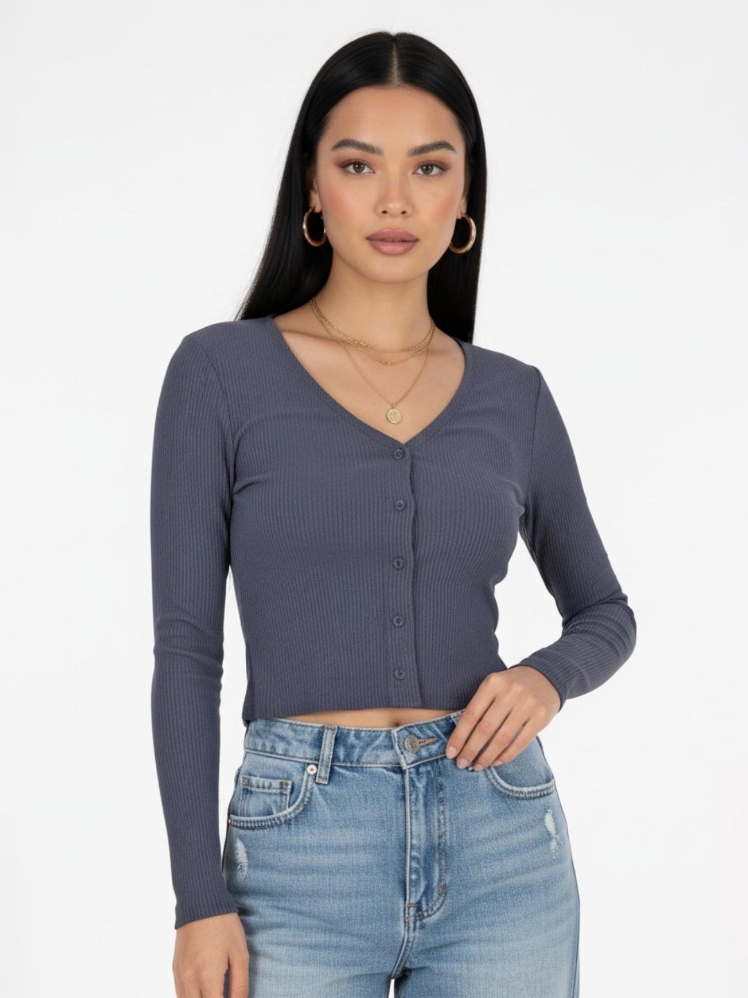 Buy Glitchez Ribbed V Neck Fitted Top - Tops for Women 35382762 | Myntra