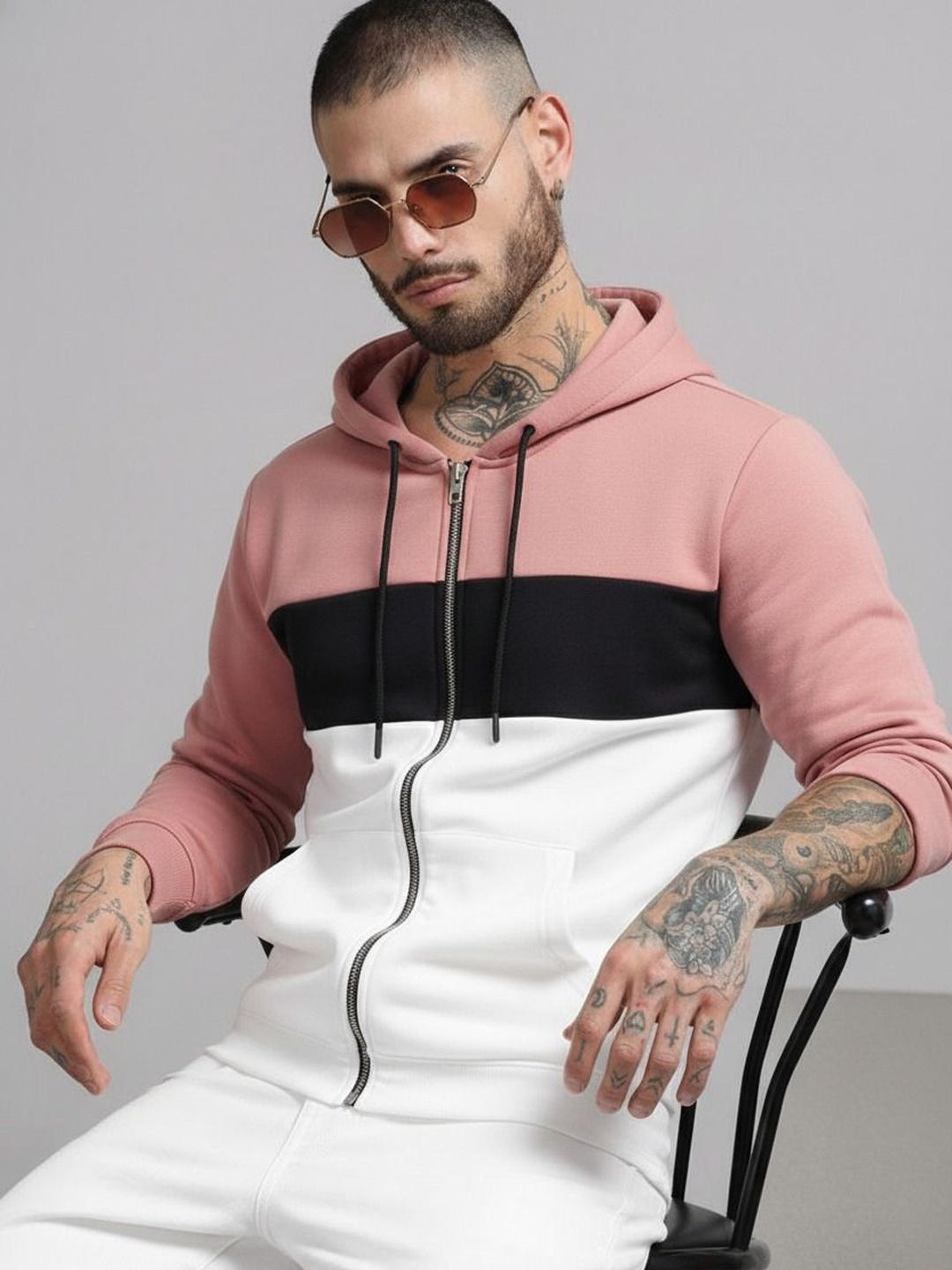 Buy Try This Colourblocked Hooded Neck Long Sleeves Front Open ...