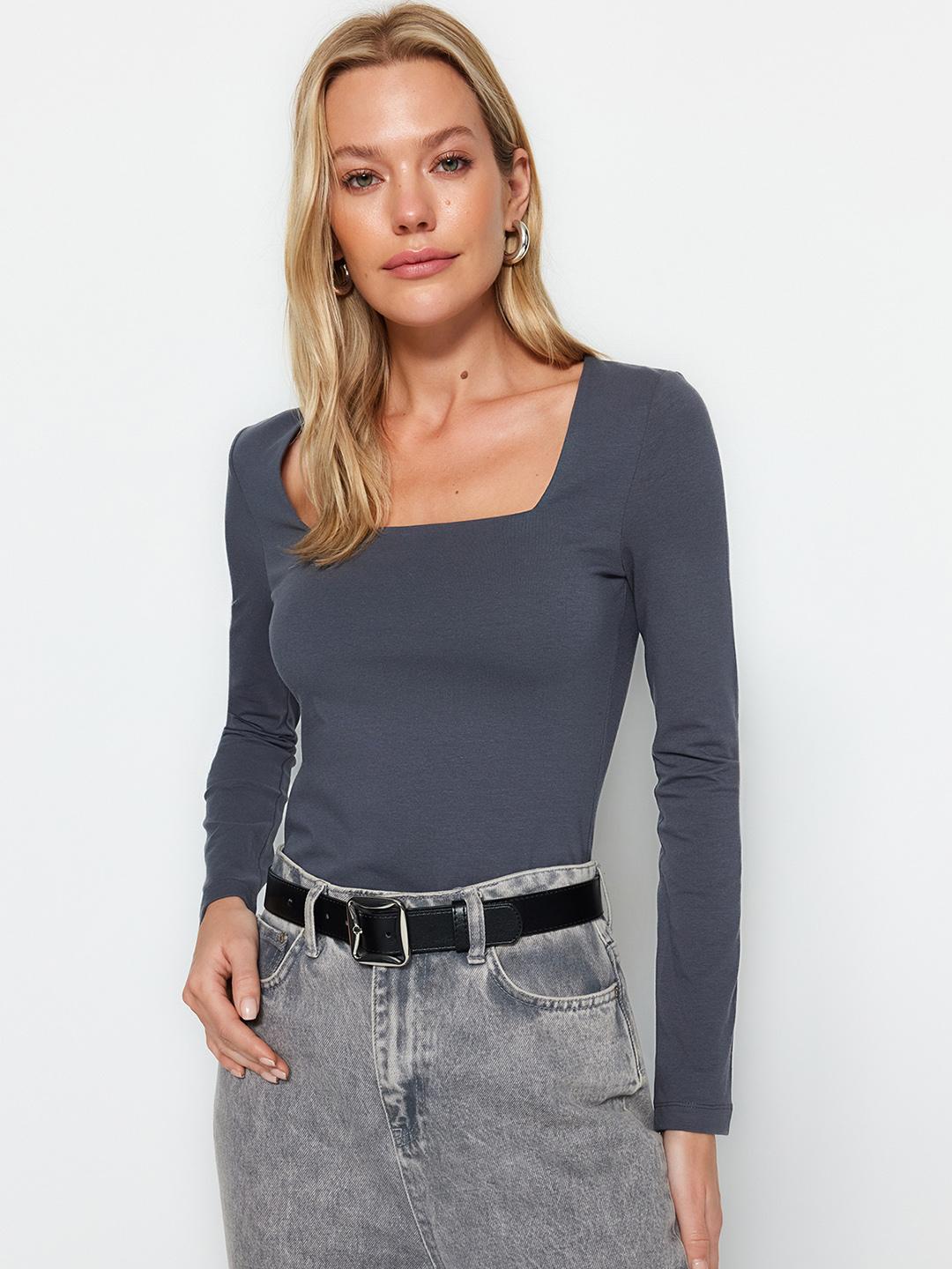 Buy Trendyol Long Sleeves Square Neck Fitted Top - Tops for Women ...