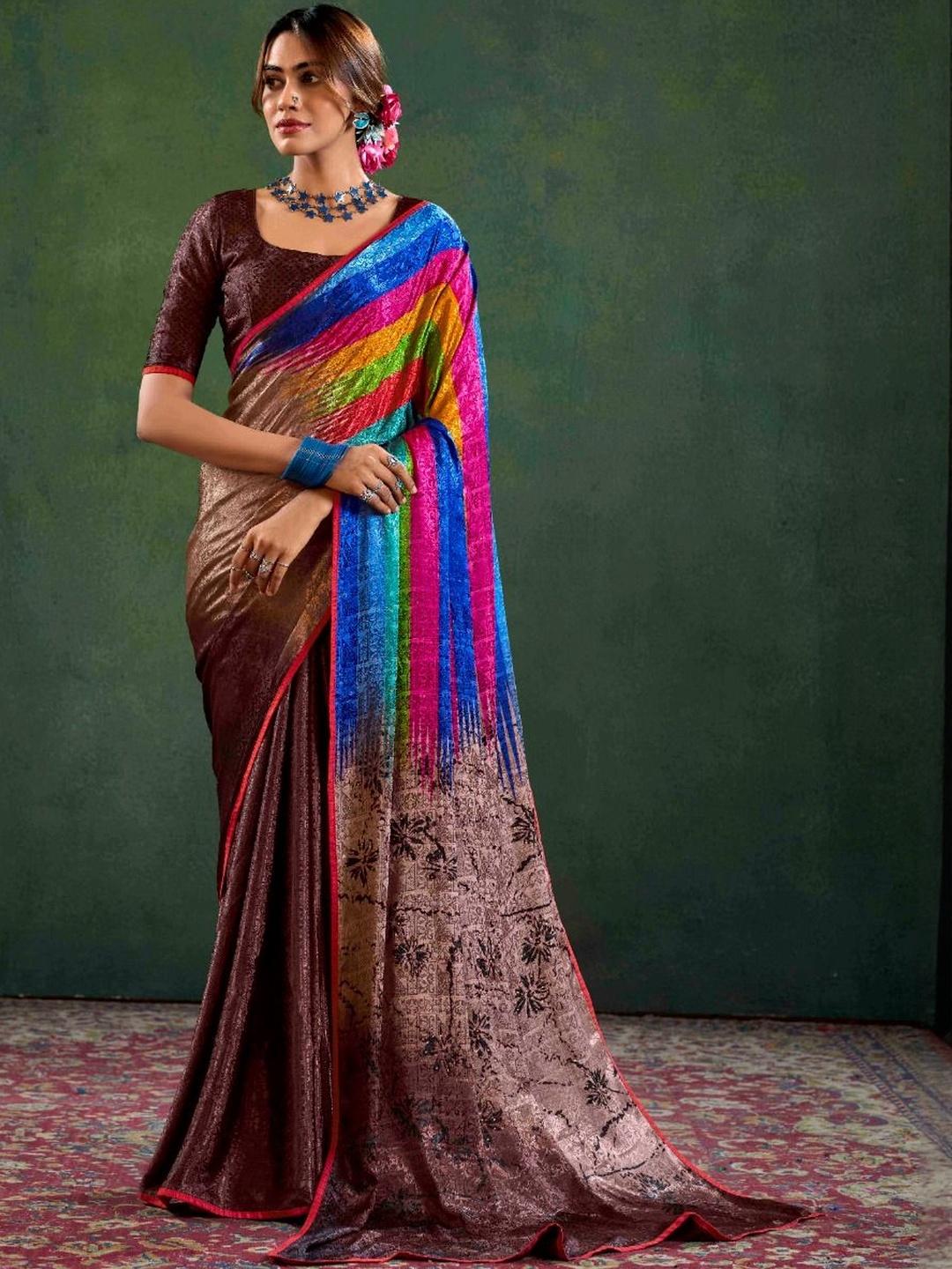 Buy SAPTRANGI Abstract Printed Saree With Blouse Piece - Sarees for ...