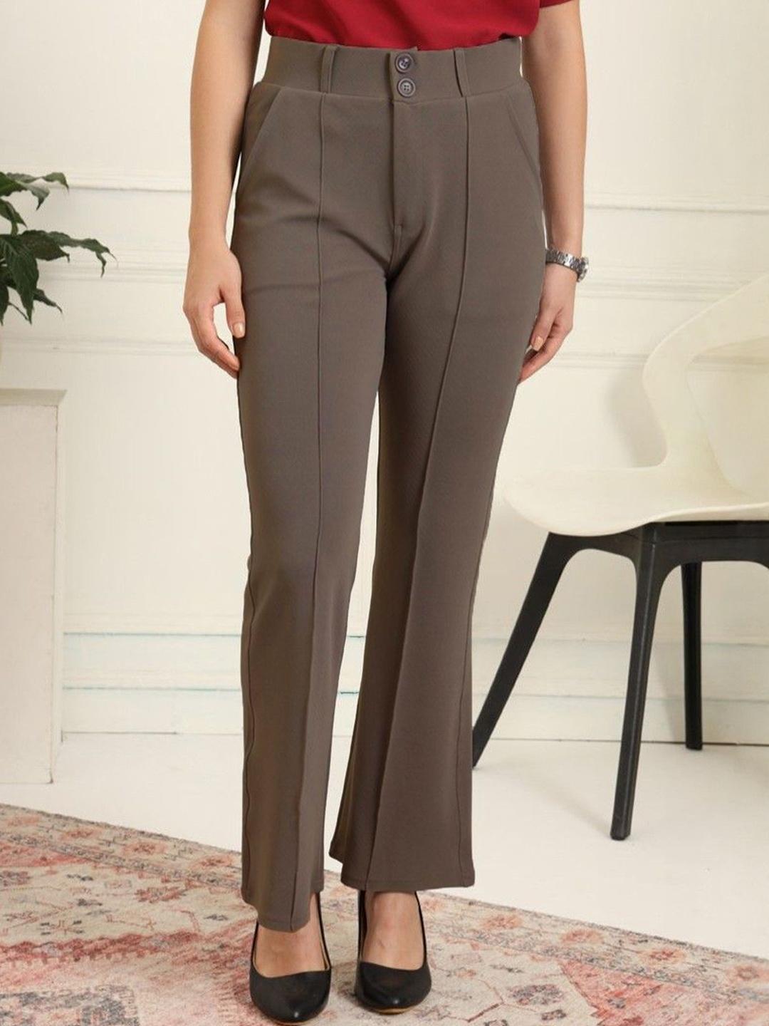 Buy THE FAB FACTORY Women Solid Bootcut Formal Trousers - Trousers for ...