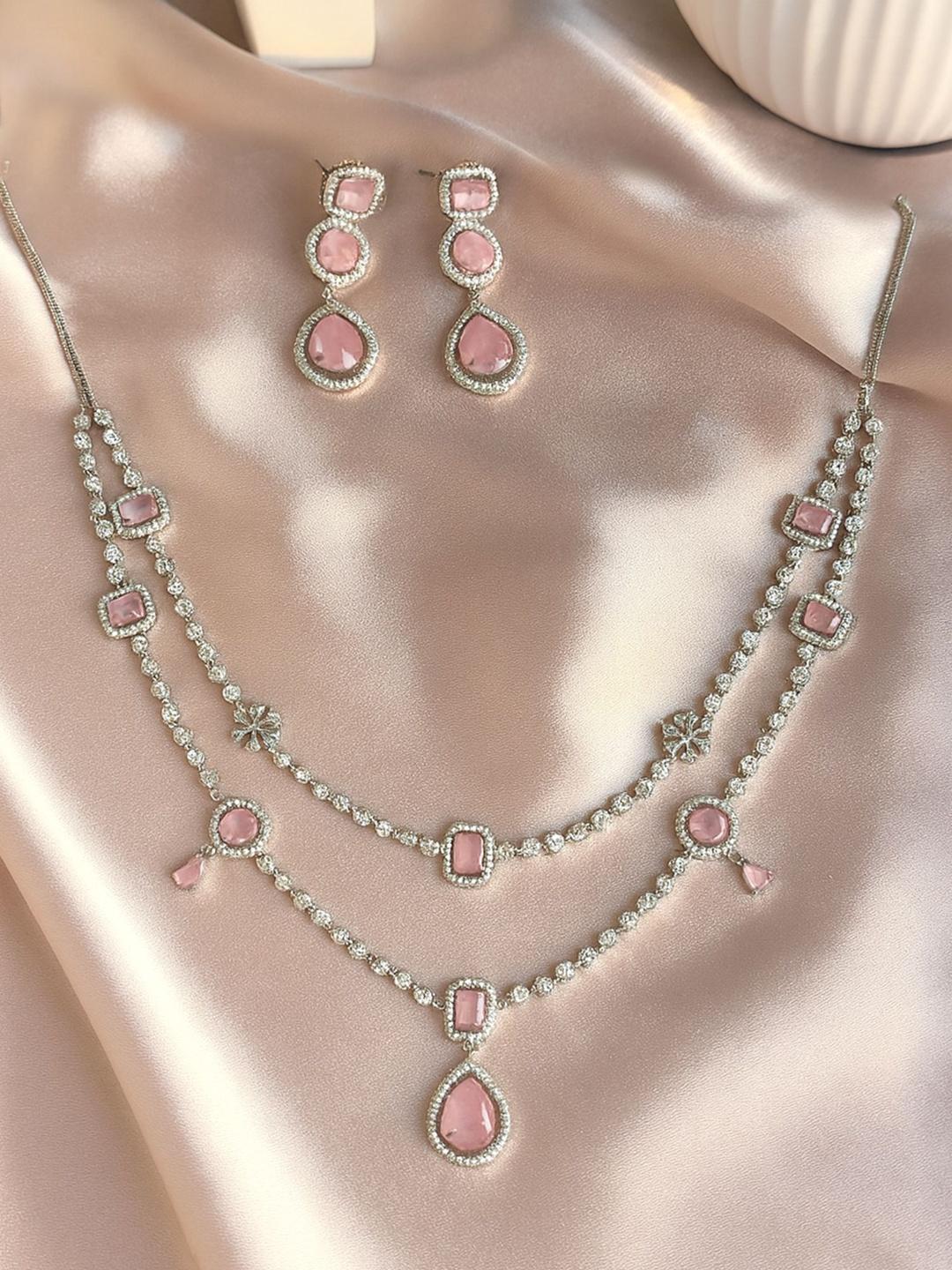 Buy KARATCART Women Sparkling Pink American Diamond Dual Layer Silver ...