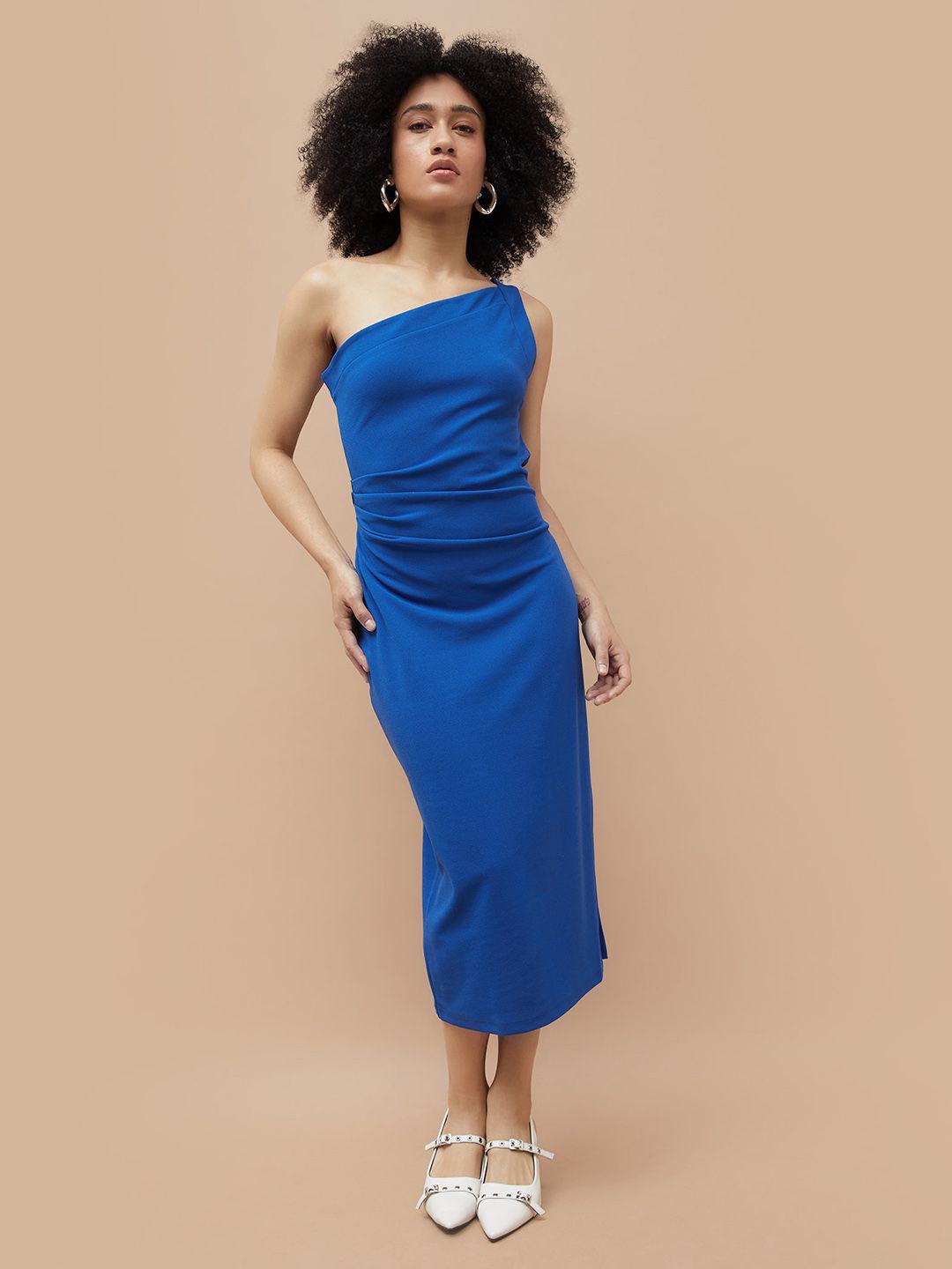 Buy Ginger By Lifestyle Women Solid Sleeveless One Shoulder Midi Sheath ...