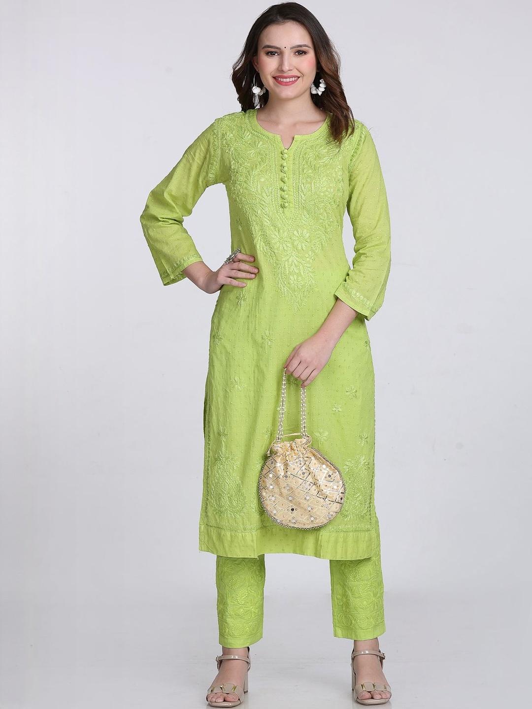 Buy KHAKA Ethnic Motifs Embroidered Regular Chikankari Pure Cotton ...
