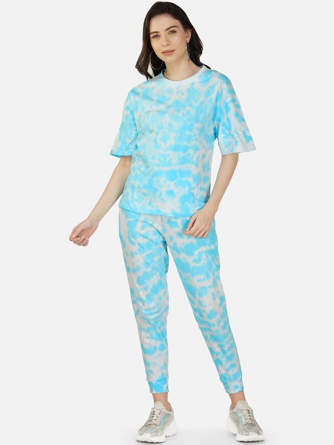 Buy Polyglot Women Tie Dye Round Neck Pure Cotton Top With Trousers Co ...