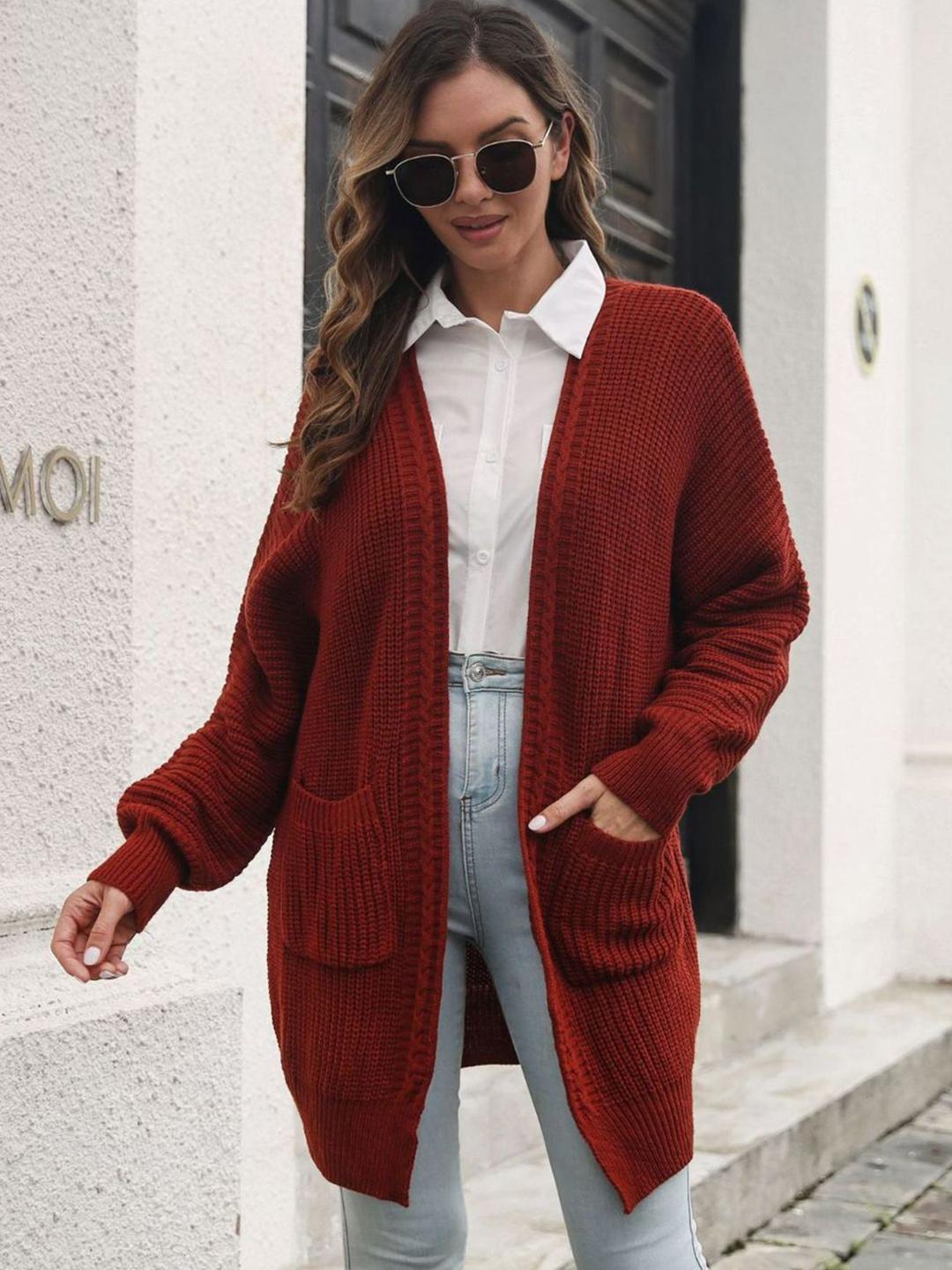 Buy HERE&NOW Women Ribbed V Neck Longline Cardigan - Sweaters for Women ...