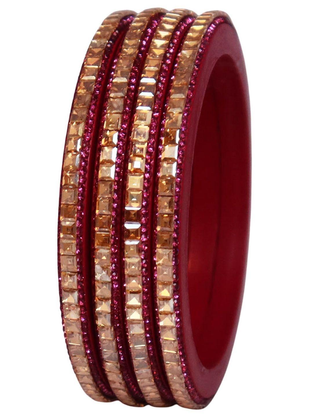 Buy TAJ BRIDAL STORE Set Of 4 Kundan Studded Lac Rajasthani Bangles ...