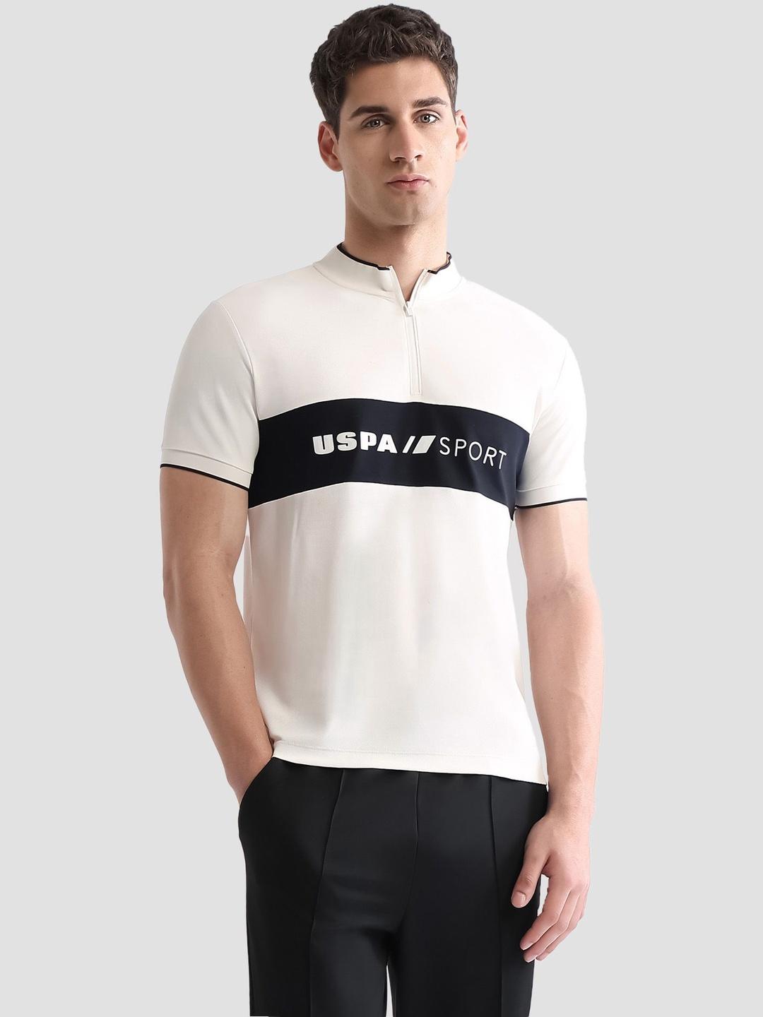 Buy USPA Sport Men Typography Colourblocked Polo Collar T Shirt ...