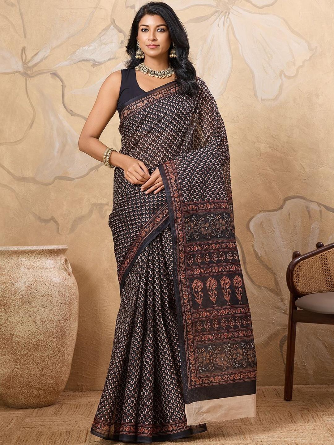 Buy SHANVIKA Ethnic Motifs Pure Cotton Handloom Saree - Sarees for ...