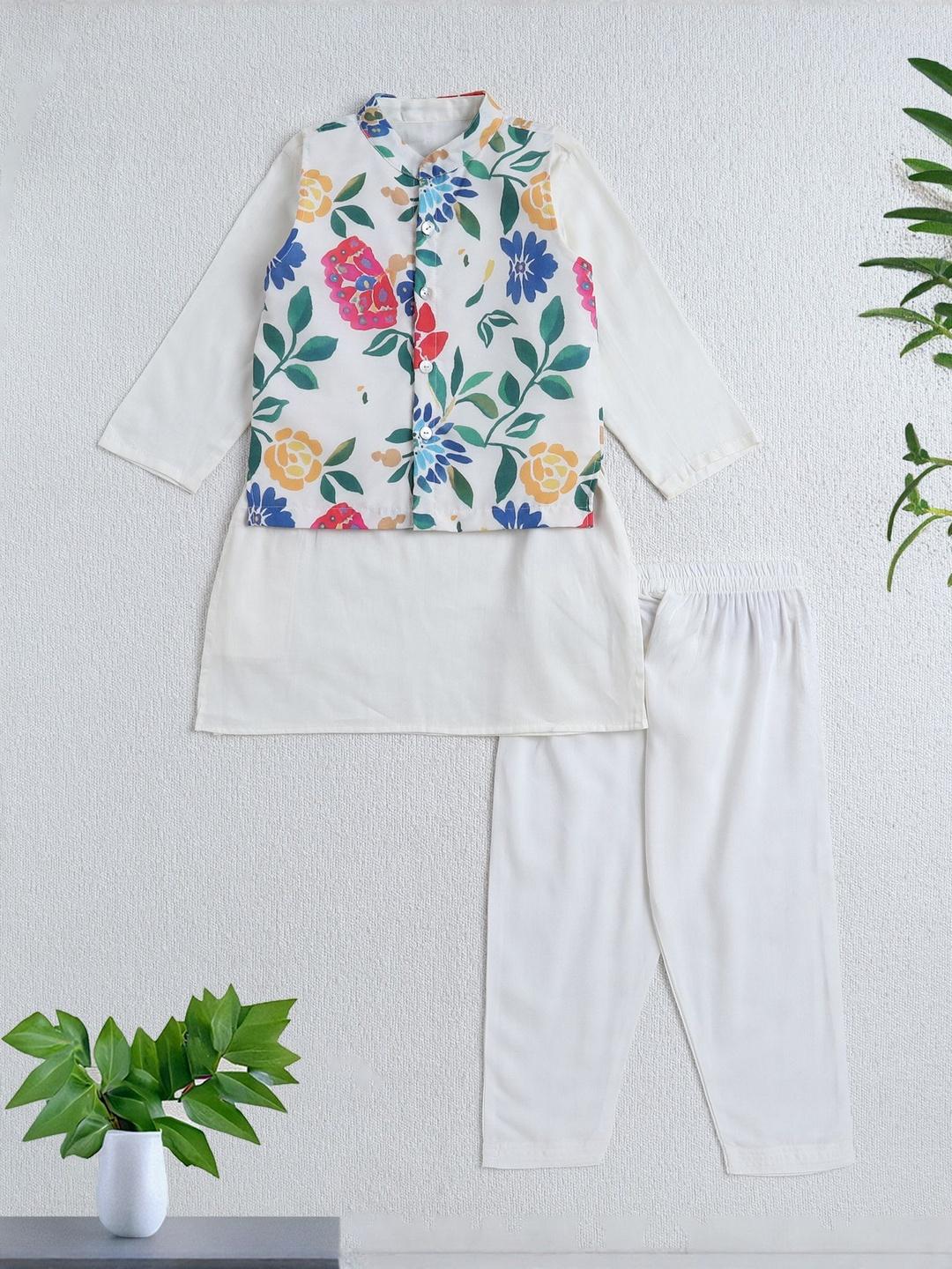 Buy The Magic Wand Boys Floral Printed Regular Pure Cotton Kurta With ...