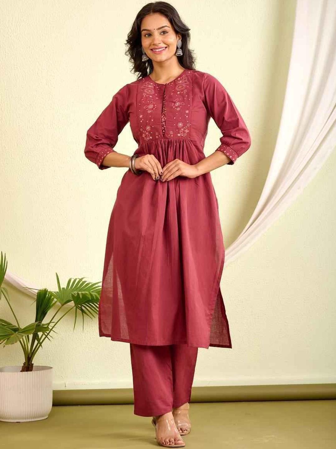 Buy PCH Women Ethnic Motifs Embroidered Empire Thread Work Pure Cotton ...