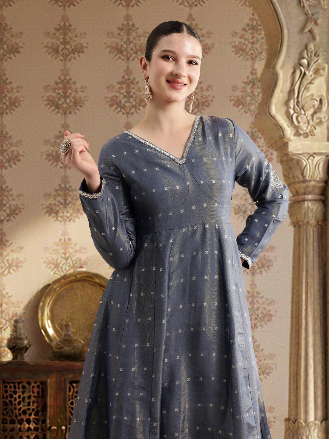 Buy House Of Pataudi Floral Embroidered A Line Jashn Kurta - Kurtas for ...