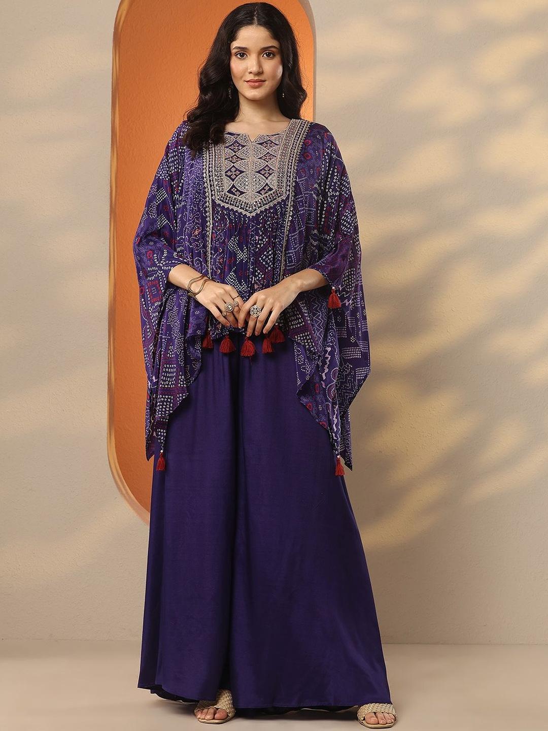 Buy Libas Art Ethnic Motifs Printed Round Neck Thread Work Kaftan Kurti ...