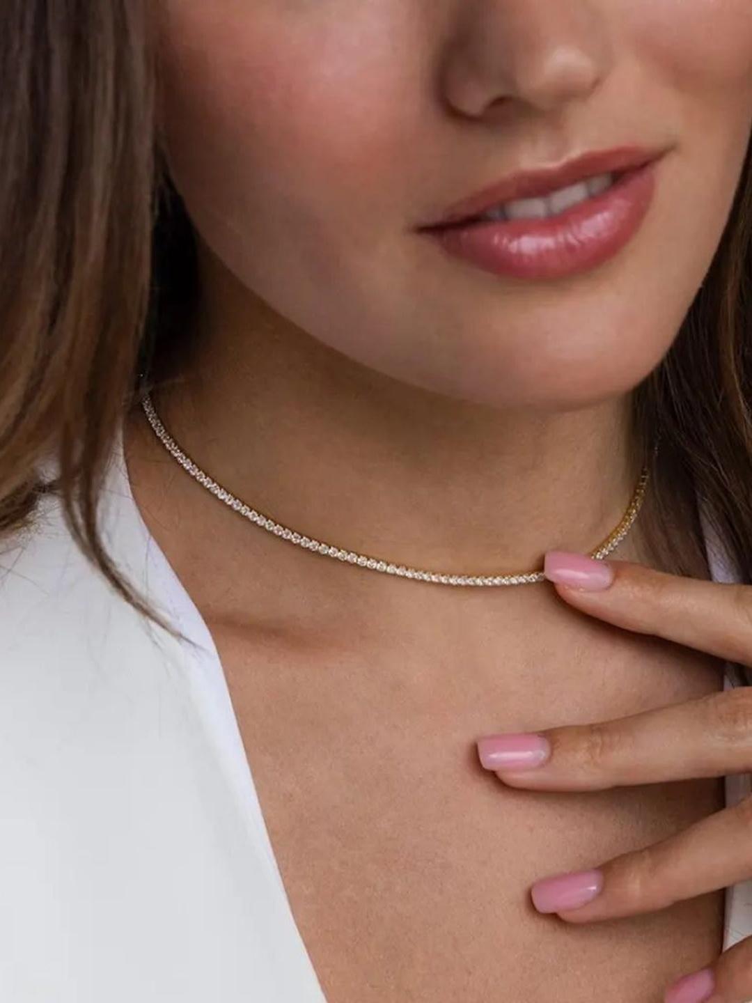 Buy MILLER Women Gold Plated Cubic Zirconia Choker Necklace - Necklace ...