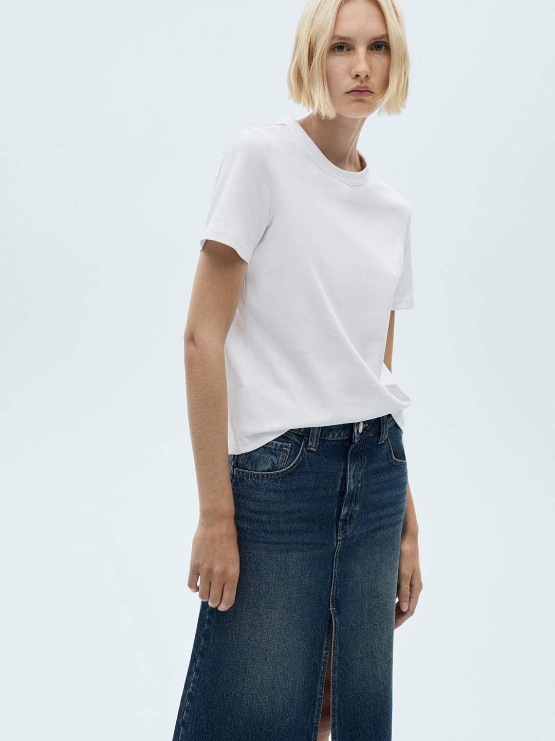 Buy MANGO Round Neck Pure Cotton Regular Fit T Shirt - Tshirts for ...