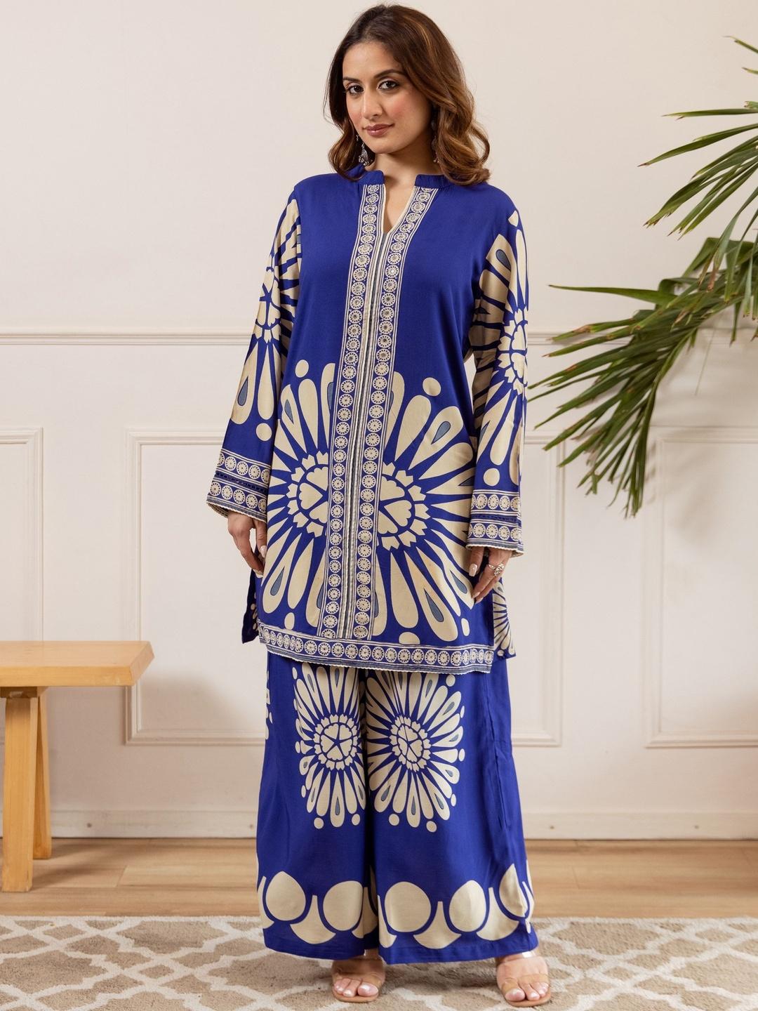 Buy HERE&NOW Ethnic Motifs Printed Regular Mirror Work Kurta With ...