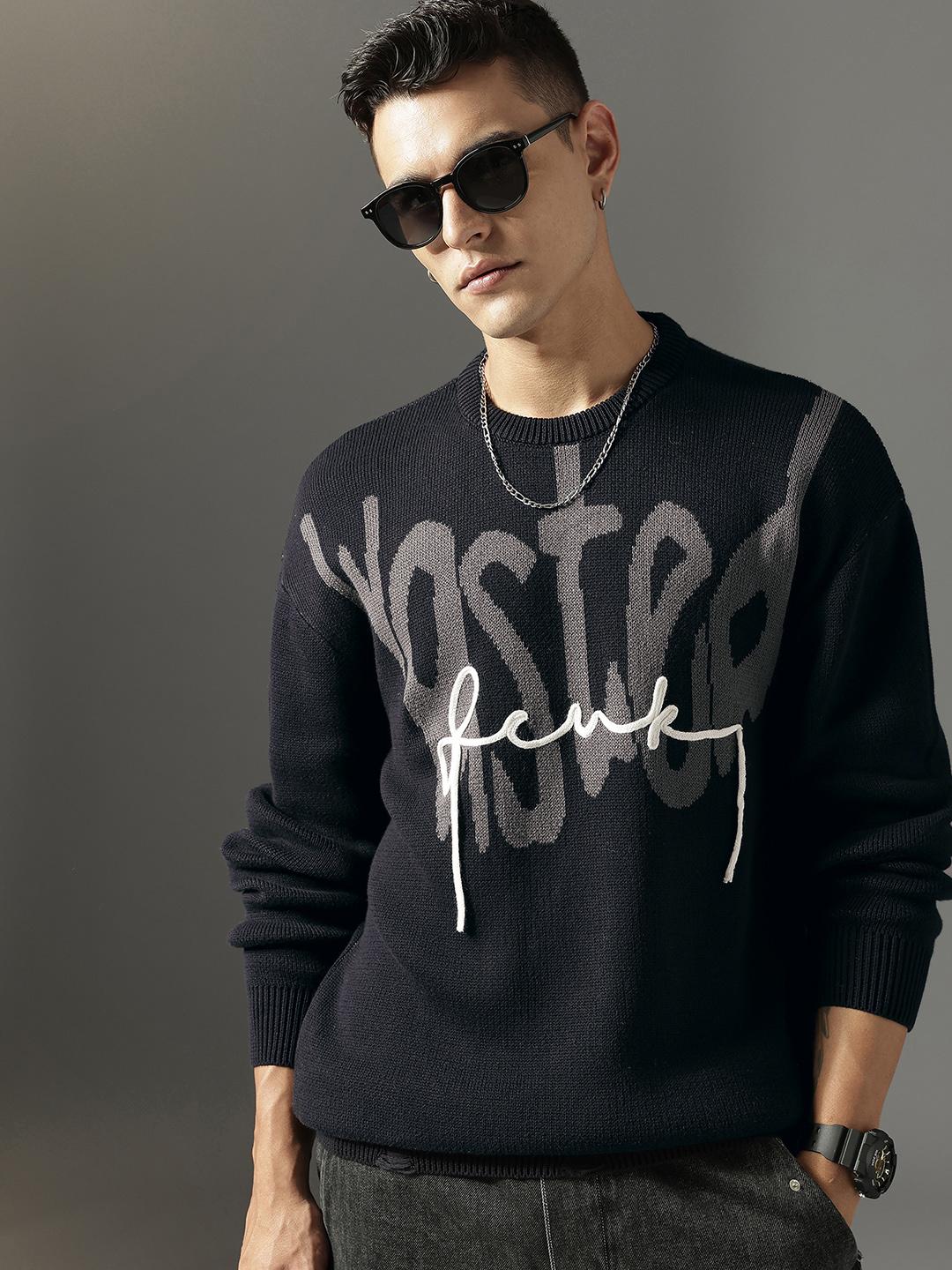 Buy FCUK Typography Printed Pullover Applique Detail Sweater - Sweaters ...