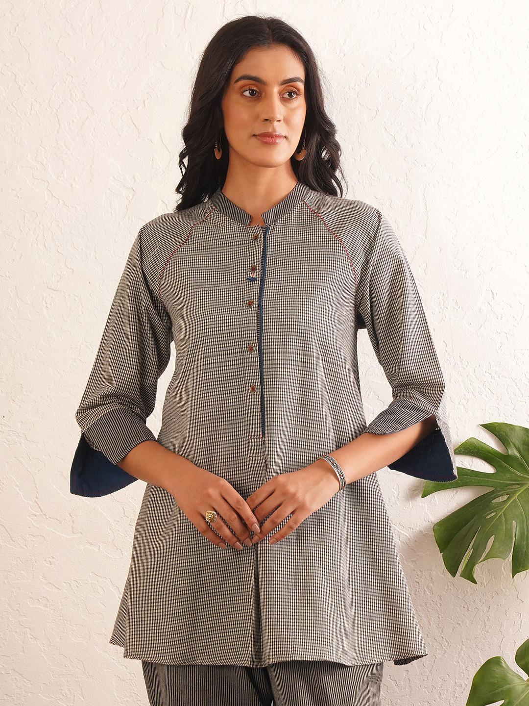 Buy JAYPORE Self Design Mandarin Collar Cotton Tunic - Tunics for Women ...