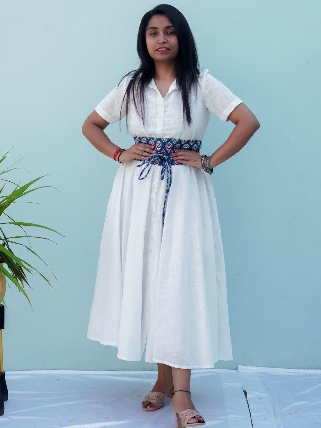 Buy Darzigiri Shirt Maxi Cotton Dress With Belt - Dresses for Women ...