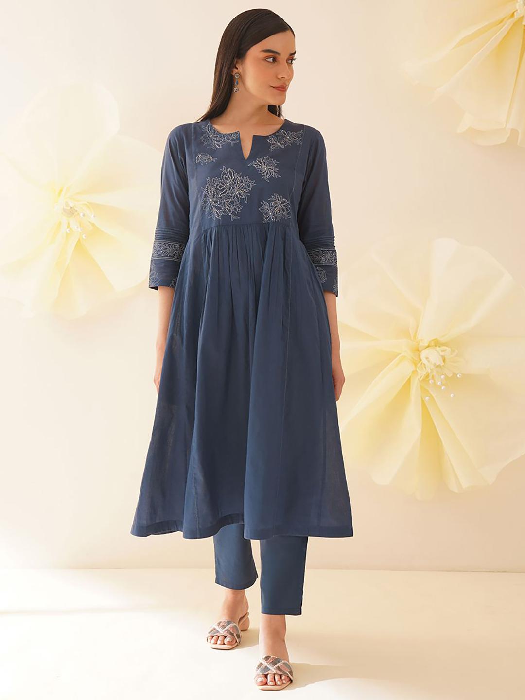 Buy JAYPORE Women Floral Embroidered Keyhole Neck Thread Work Indie ...