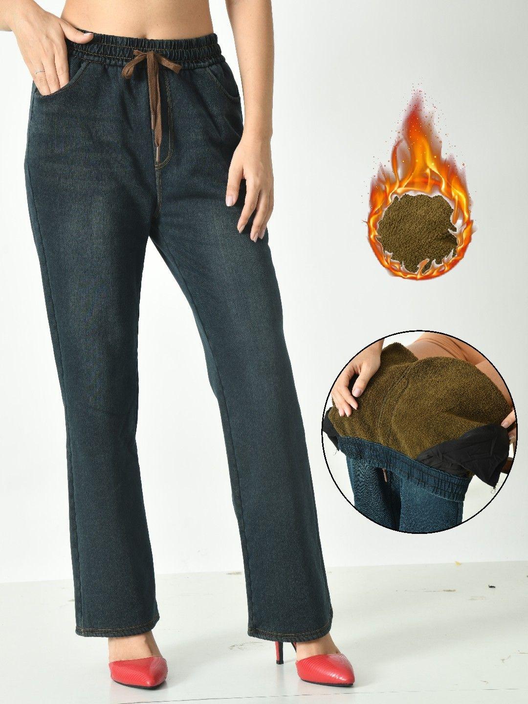 Buy PIKAYO Straight Leg Mid Rise Winter Warm Thermal Jeans - Jeans for ...
