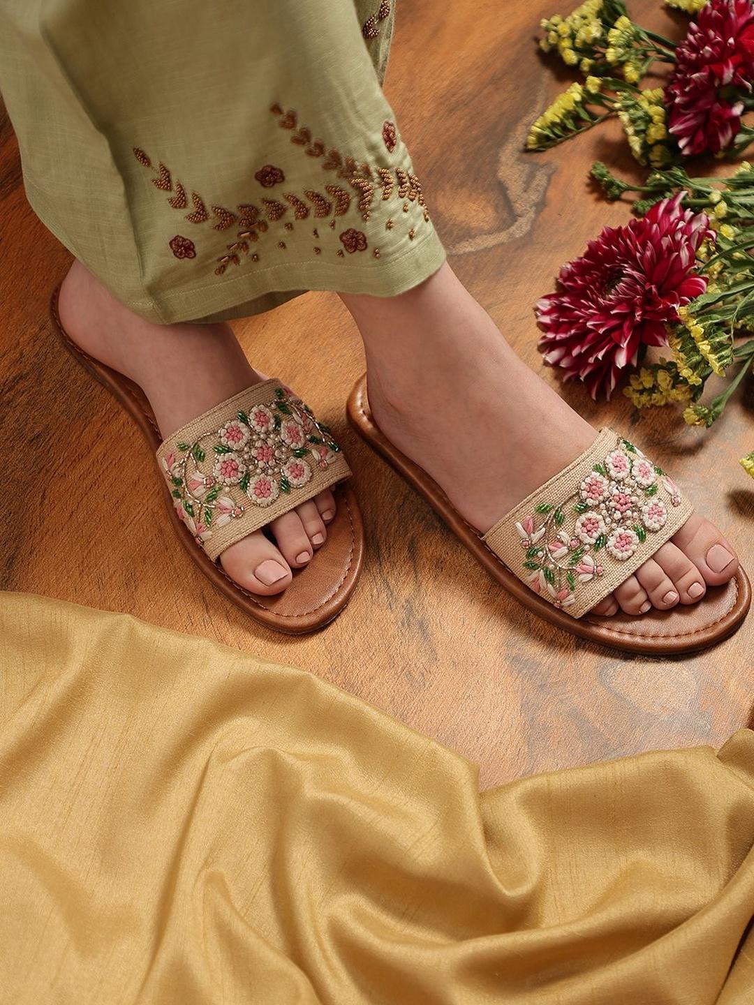 Buy Kethi Fashion Women Embellished Open Toe Flats With Embroidered ...
