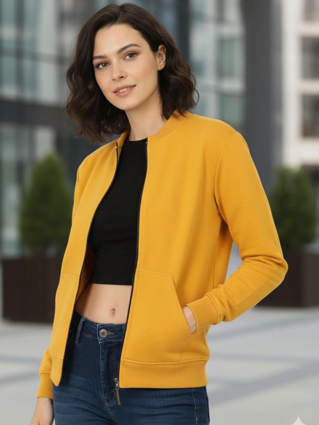 Buy Leotude Women Mandarin Collar Solid Bomber Jacket - Jackets for ...