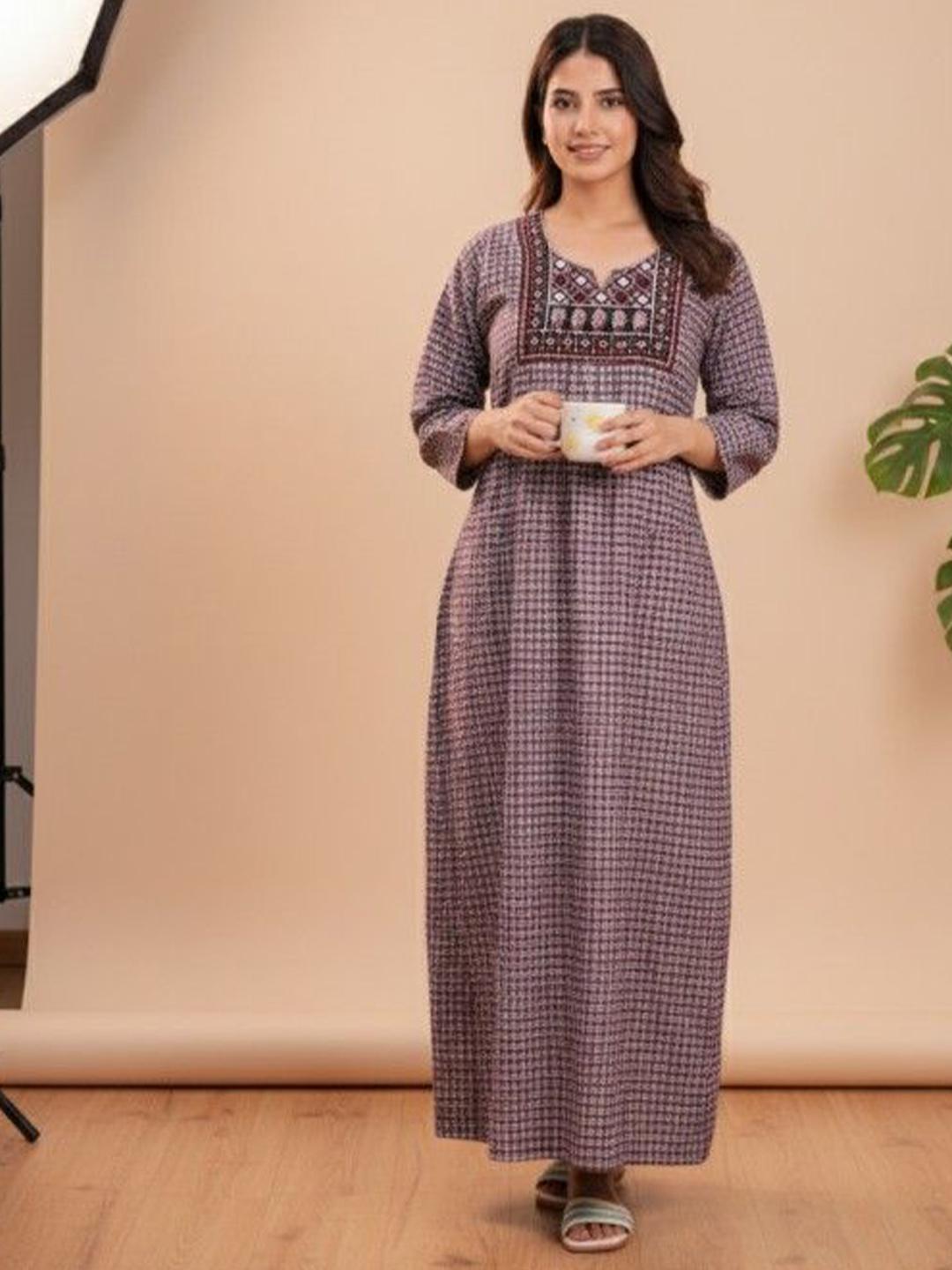 Buy MAYA PRINT Women Embroidered Maxi Nightdress - Nightdress for Women ...